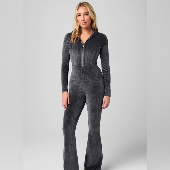 Fabletics | Pants & Jumpsuits | Fabletics Grey Plush Rib Velvet Hooded ...